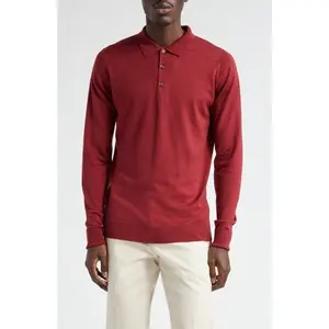John Smedley Cotswold Wool Polo Sweater Red Jasper