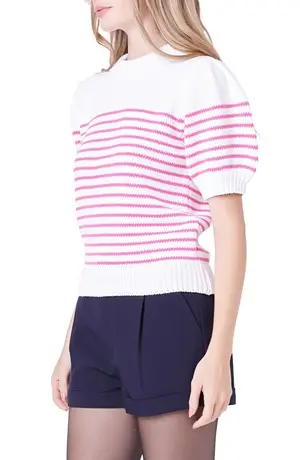 English Factory Stripe Puff Sleeve Sweater