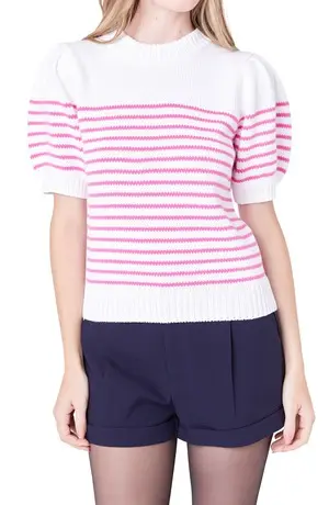 English Factory Stripe Puff Sleeve Sweater