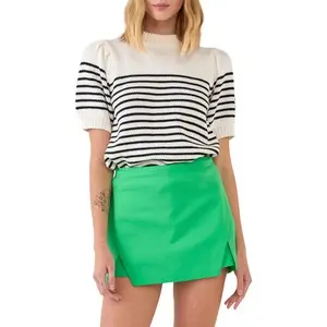 English Factory Stripe Puff Sleeve Sweater - White/black