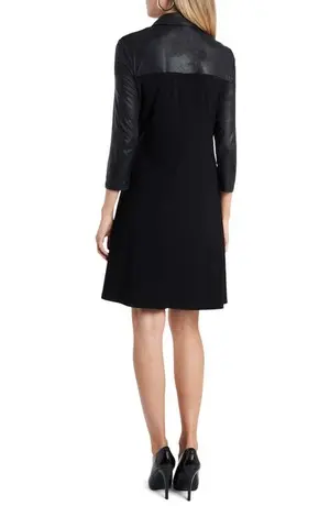 Chaus Faux Leather Mixed Media Shift Dress - Black