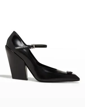 Prada Modellerie Leather Mary Jane Pumps - Nero