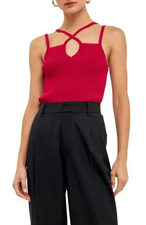 Endless Rose Cross Strap Rib Tank - Red