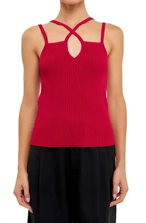 Endless Rose Cross Strap Rib Tank - Red