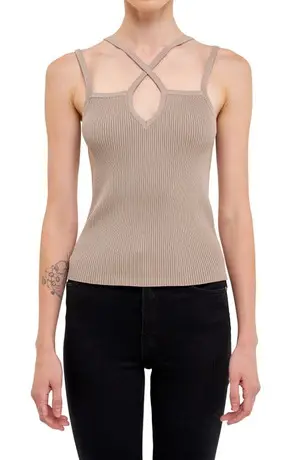 Endless Rose Cross Strap Rib Tank - Taupe