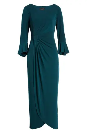 CONNECTED APPAREL Bell Sleeve Gathered Waist Gown - Hunter