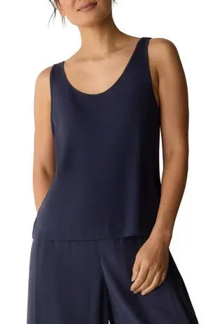 Eileen Fisher Slim Fit Scoop Neck Silk Tank - Ink