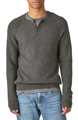 Lucky Brand Henley Sweater - Charcoal Heather