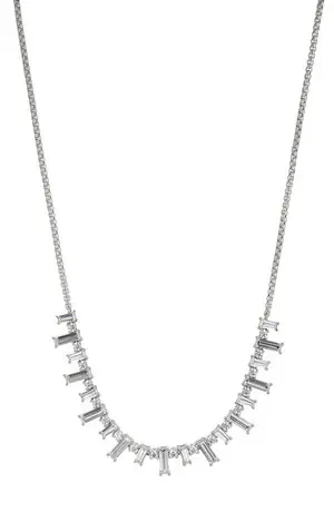 Nadri Mixed Baguette Chain Necklace - Rhodium