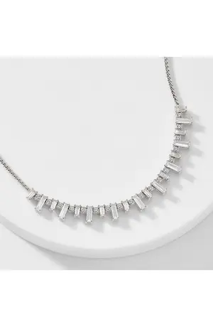 Nadri Mixed Baguette Chain Necklace - Rhodium