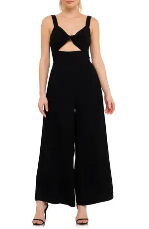 Endless Rose Endless Rose Plissé Cutout Wide Leg Jumpsuit Black