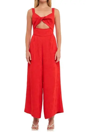 Endless Rose Endless Rose Plissé Cutout Wide Leg Jumpsuit Orange