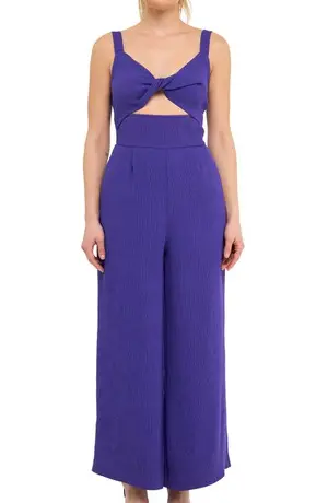 Endless Rose Endless Rose Plissé Cutout Wide Leg Jumpsuit Purple