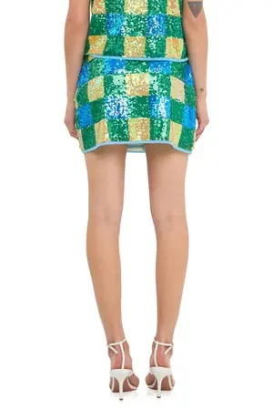 MARSY Endless Rose Sequin Checked Miniskirt