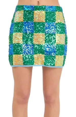 MARSY Endless Rose Sequin Checked Miniskirt
