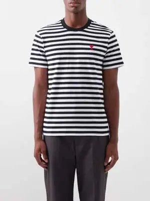 AMI Paris Ami - Ami De Caur-logo Striped Cotton-jersey T-shirt - Mens - Black Stripe - Black Stripe