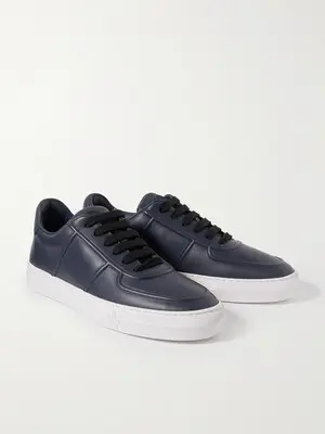Moncler Logo-appliquéd Leather Sneakers - Blue