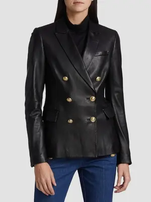 Derek Lam 10 Crosby Franklin Double-breasted Leather Jacket