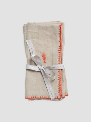JOANNA BUCHANAN Lobster Embroidered Dinner Napkins, Set Of 2 - Flax