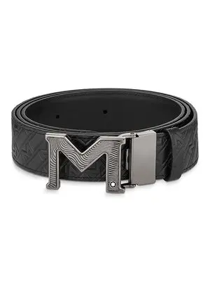 Montblanc Men's M Guillochè Buckle Reversible Leather Belt - Black - Black