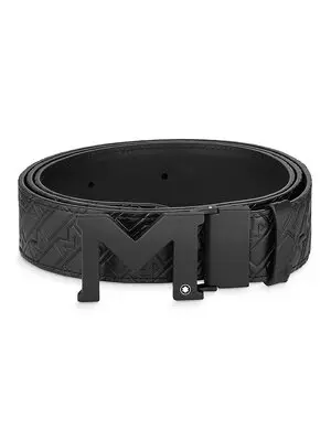 Montblanc Men's M Rubberized Buckle Reversible Leather Belt - Black - Black