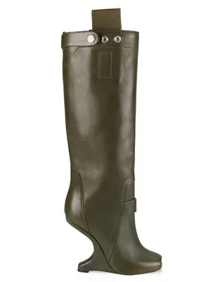 Rick Owens Women's Leather Sculptural-Heel Boots - Green  - Green