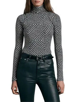 Rag & Bone Women's Shaw Printed Mock-Turtleneck Top - Black Multi  White Black