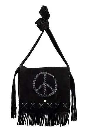 HIPPIESHOP Peace Fringe Leather Shoulder Bag - Black