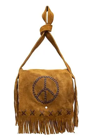 HIPPIESHOP Peace Fringe Leather Shoulder Bag - Brown