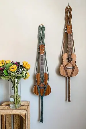 I WOULD RATHER KNOT I Would Rather Knot Macrame Ukulele Hanger Camel Brown