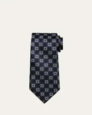 Zegna Geometric Jacquard Silk Tie - Nvy Fan