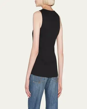 Bottega Veneta Dry Stretch Cotton Ribbed Tank Top - Nero