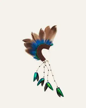 Ranjana Khan Feathered Ear Cuff With Beetle Wing Tassel