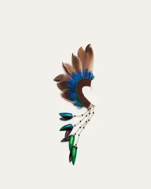 Ranjana Khan Feathered Ear Cuff With Beetle Wing Tassel