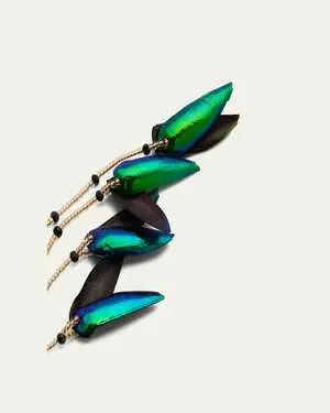 Ranjana Khan Feathered Ear Cuff With Beetle Wing Tassel