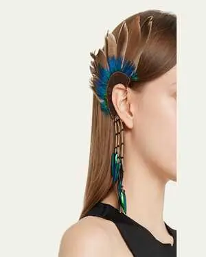 Ranjana Khan Feathered Ear Cuff With Beetle Wing Tassel