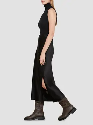 Vince Split Satin Midi-skirt - Black