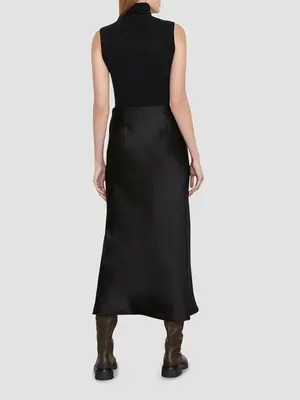 Vince Split Satin Midi-skirt - Black