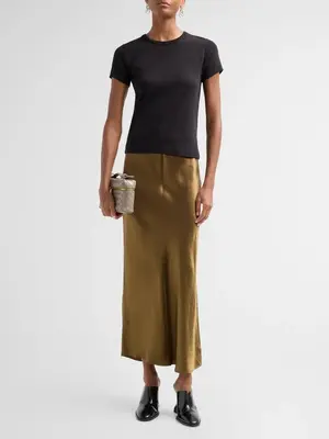 Vince Split Satin Midi-skirt - Black