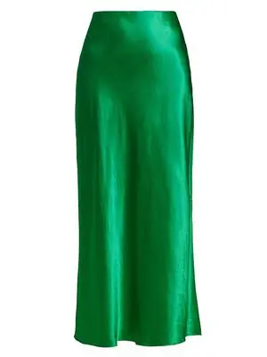Vince Split Satin Midi-skirt Emerald