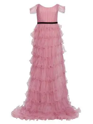 Marchesa Off-the-shoulder Tiered Tulle Gown