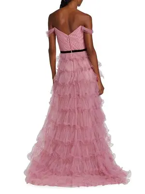 Marchesa Off-the-shoulder Tiered Tulle Gown