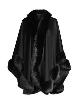 Sofia Cashmere Women's Faux Fur & Cashmere U-Cape - Burgundy Black