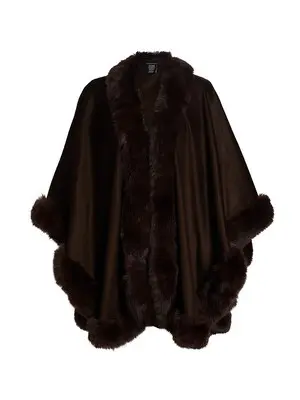 Sofia Cashmere Women's Faux Fur & Cashmere U-Cape - Burgundy - Brown
