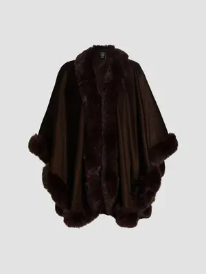 Sofia Cashmere Faux Fur & Cashmere U-cape - Brown