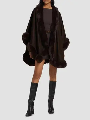Sofia Cashmere Faux Fur & Cashmere U-cape - Brown
