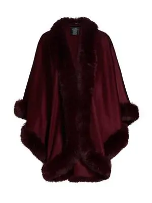 Sofia Cashmere Women's Faux Fur & Cashmere U-Cape - Burgundy Burgundy