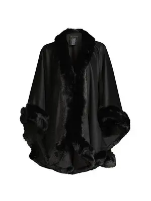 Sofia Cashmere Women's Faux Fur & Cashmere U-Cape - Burgundy Charcoal