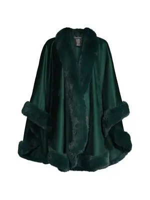Sofia Cashmere Women's Faux Fur & Cashmere U-Cape - Burgundy Green