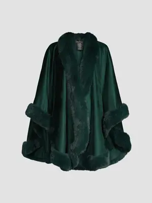 Sofia Cashmere Faux Fur & Cashmere U-cape - Green